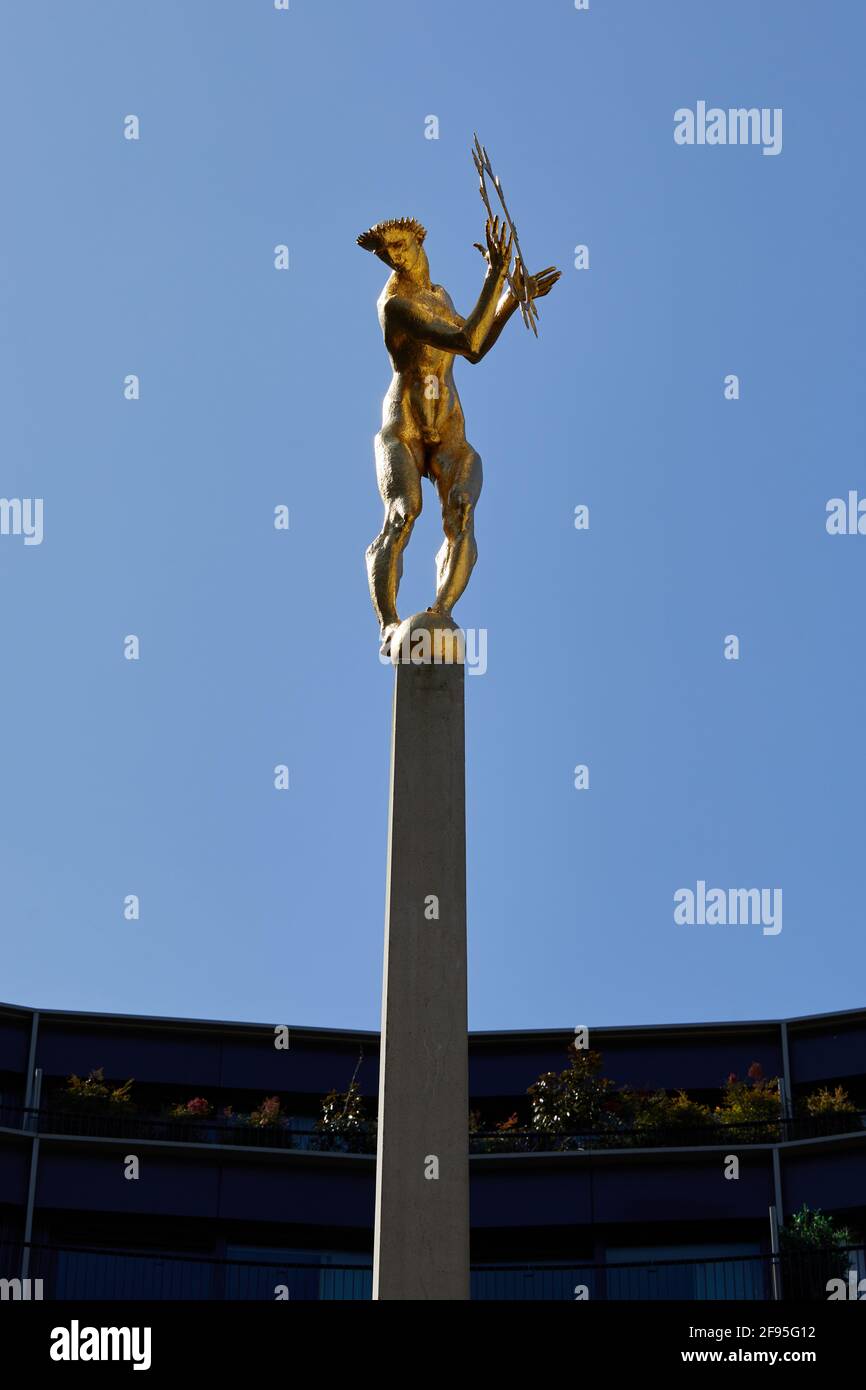 London, UK - 4 Apr 2021: The gilded bronze figure of Helios, the all ...