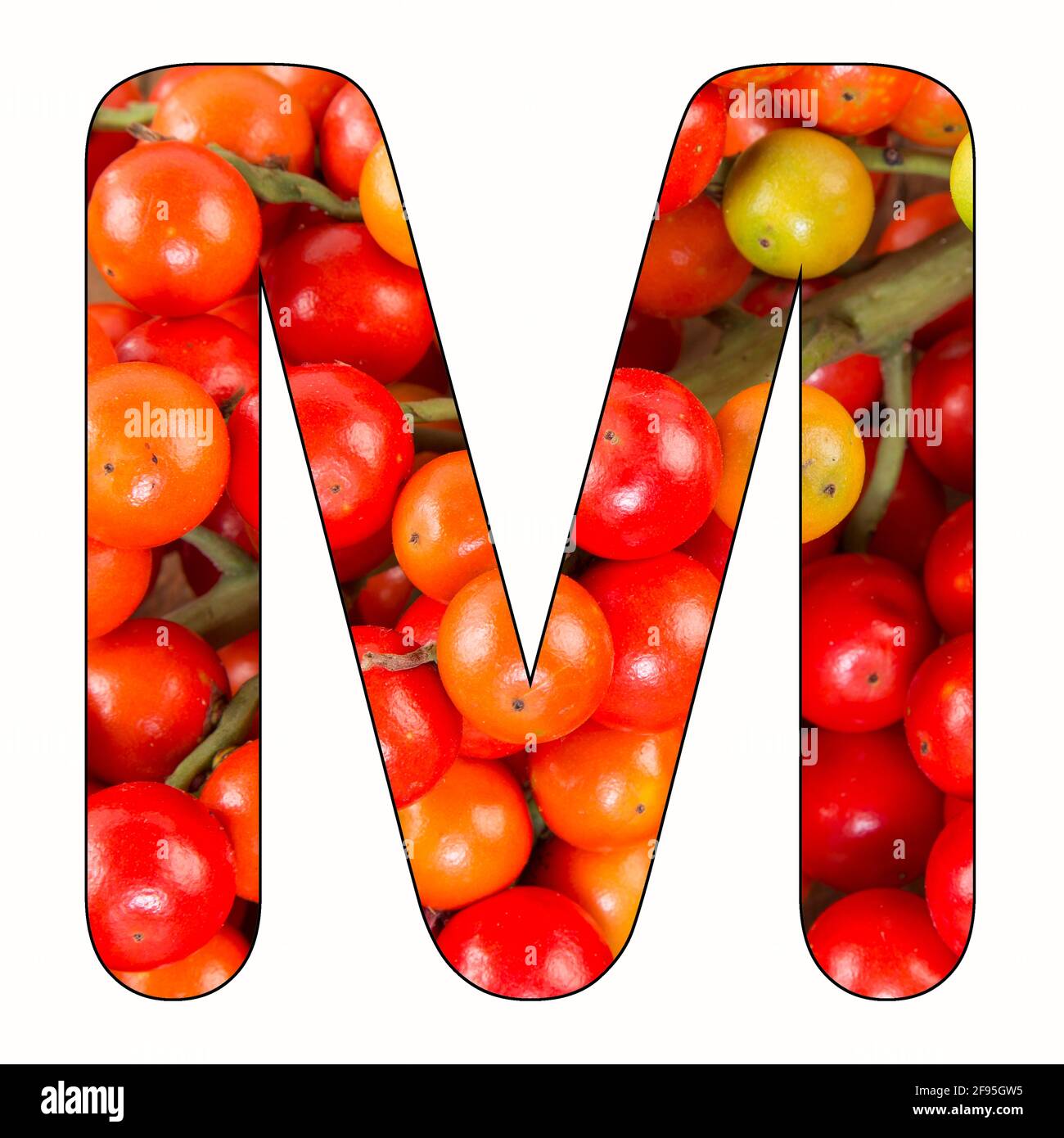 Letter M of the alphabet with fruit background Stock Photo - Alamy