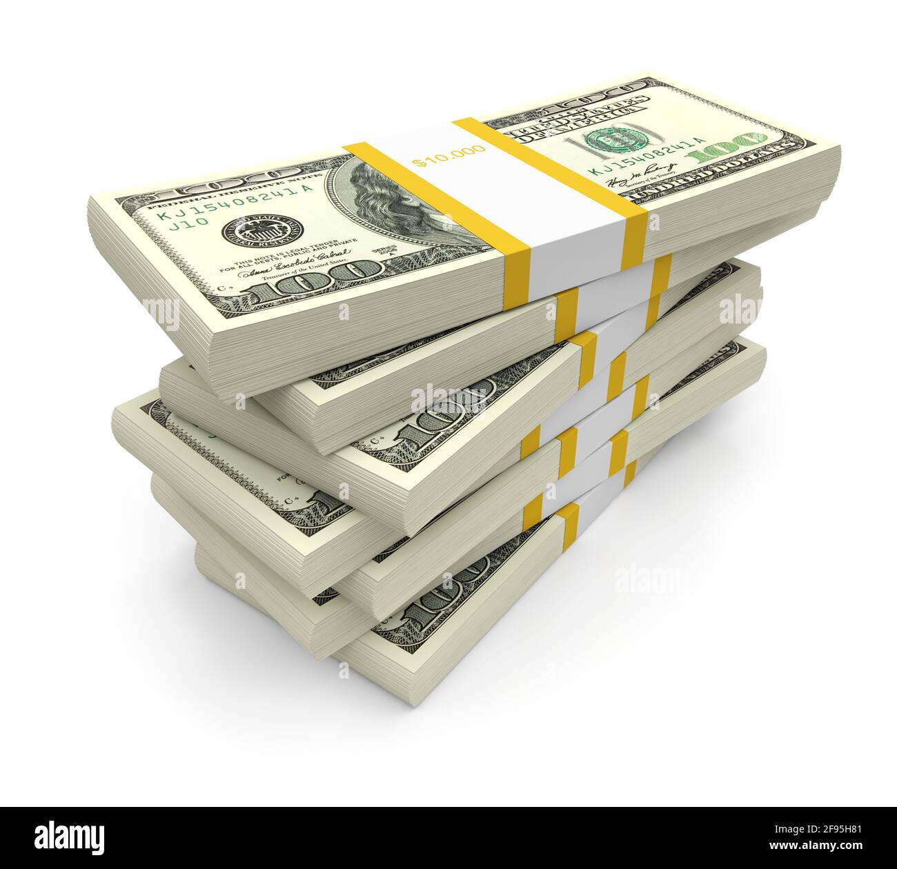 Dollar bill stacks on a white background. 3d image Stock Photo - Alamy