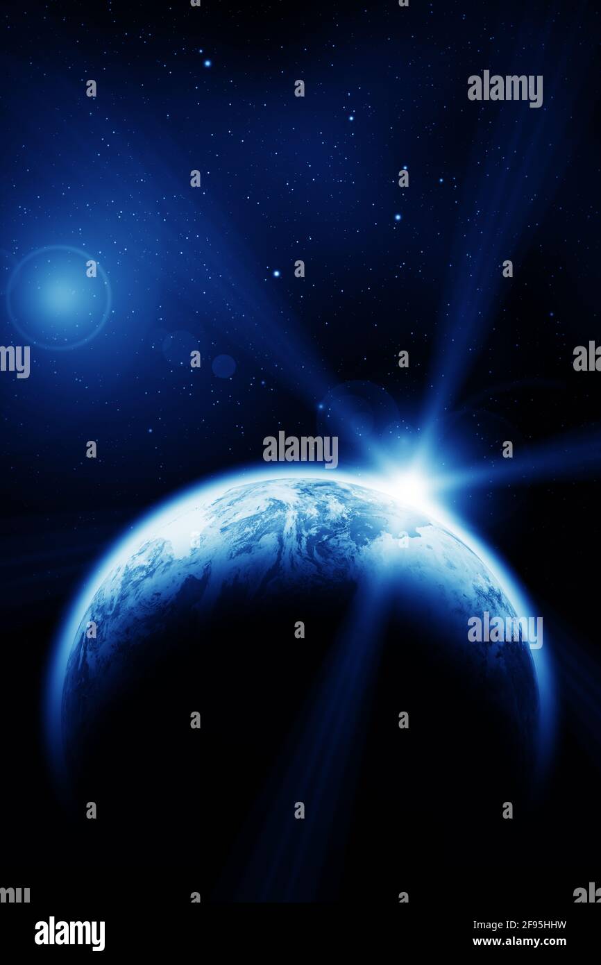 Space sunrise above the Earth planet. The Earth texture of this image ...