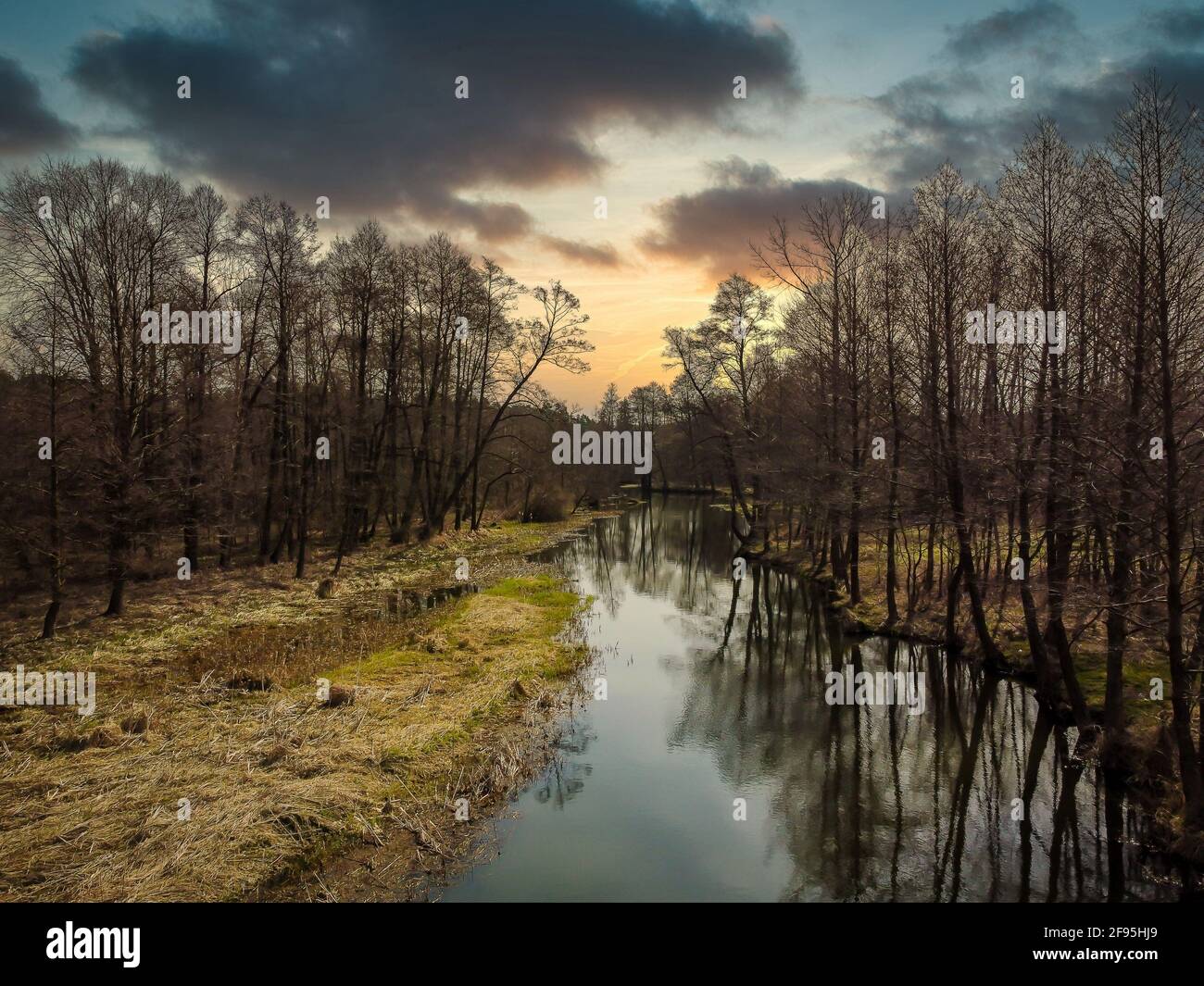 Low flight over the small Grabia River, Poland Stock Photo - Alamy