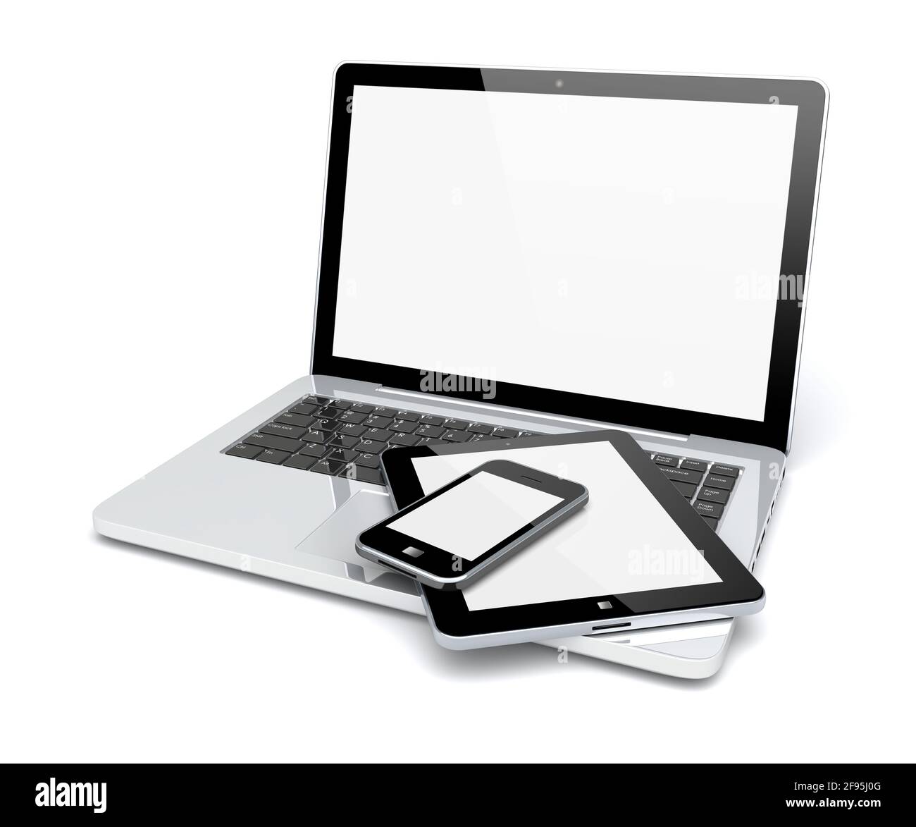 Laptop, tablet pc computer and mobile smartphone with a blank screen ...