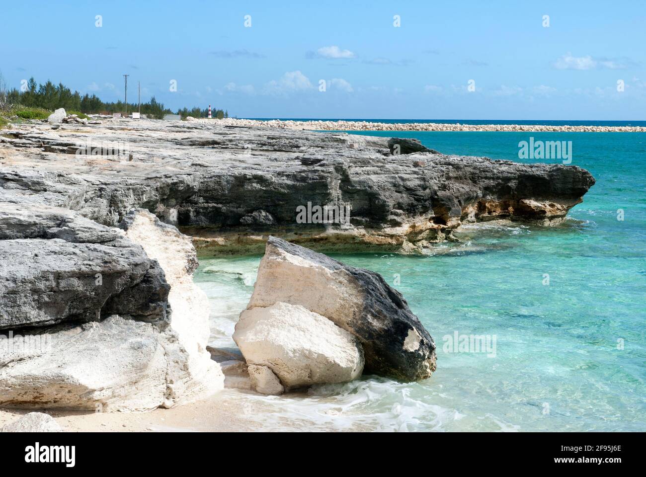 The pieces of rock fallen apart on eroded Grand Bahama island coastline ...
