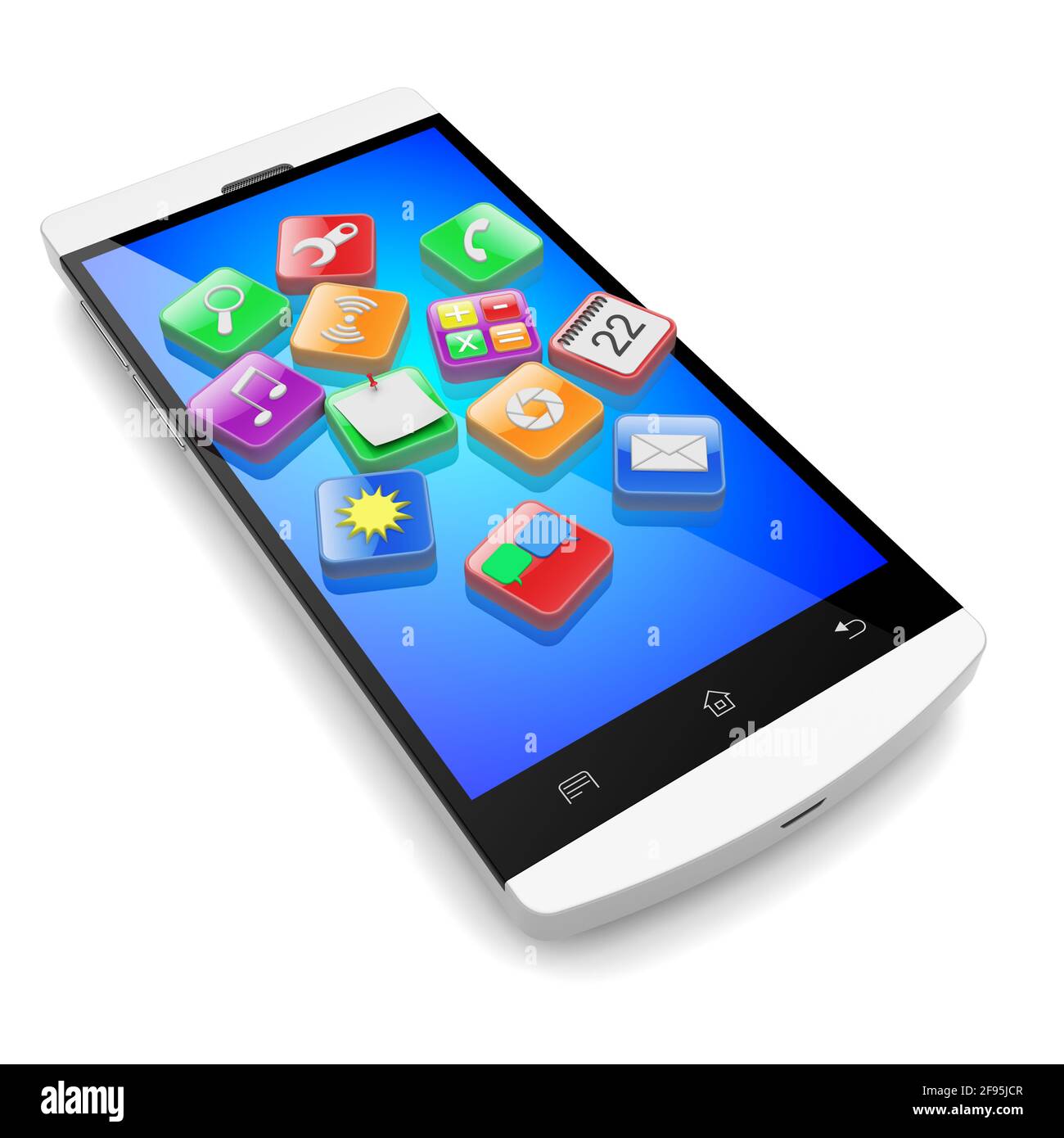Mobile smart phone with software apps icons . 3d technology concept ...