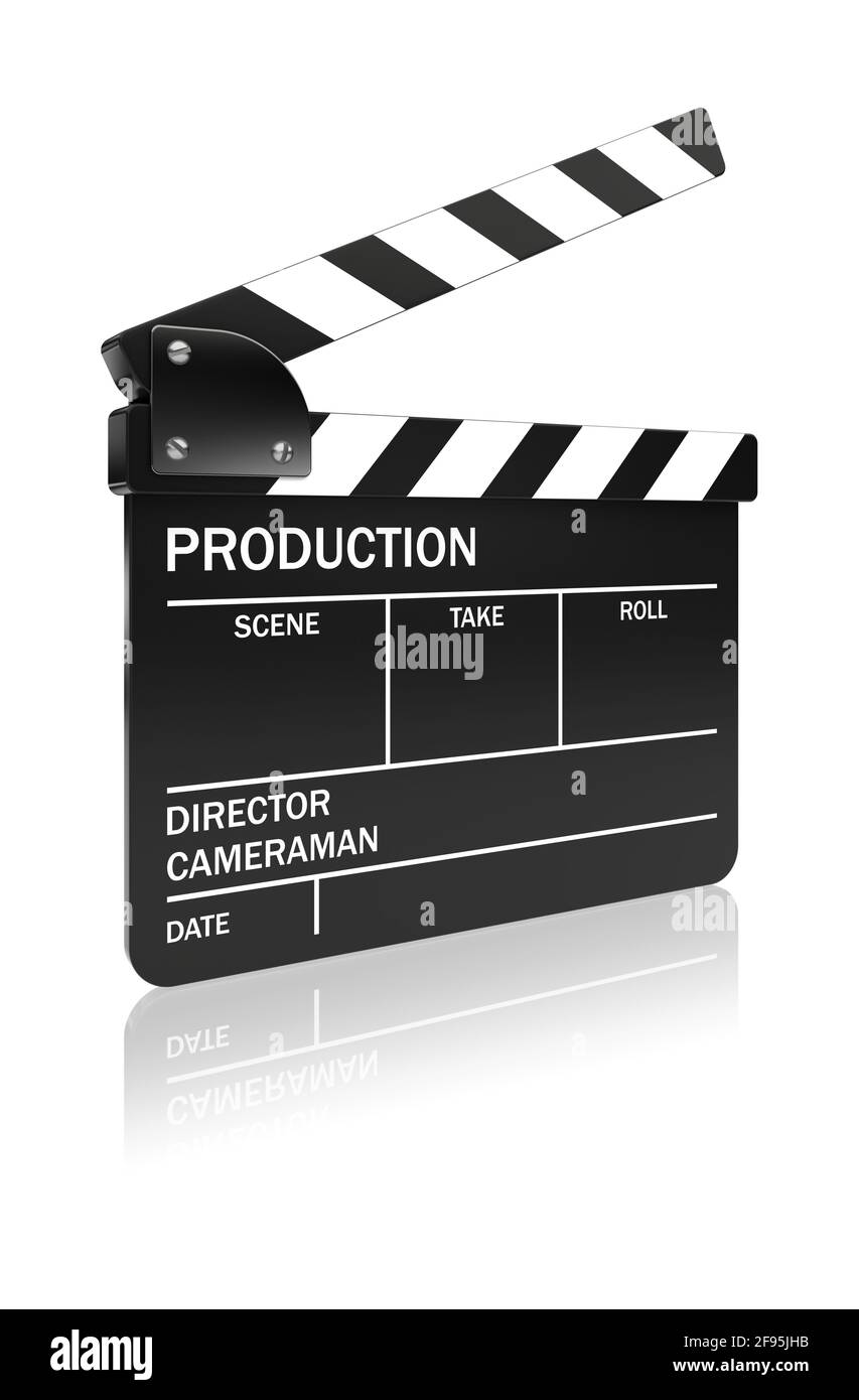 Black film slate clapper on a white background. 3d image Stock Photo ...