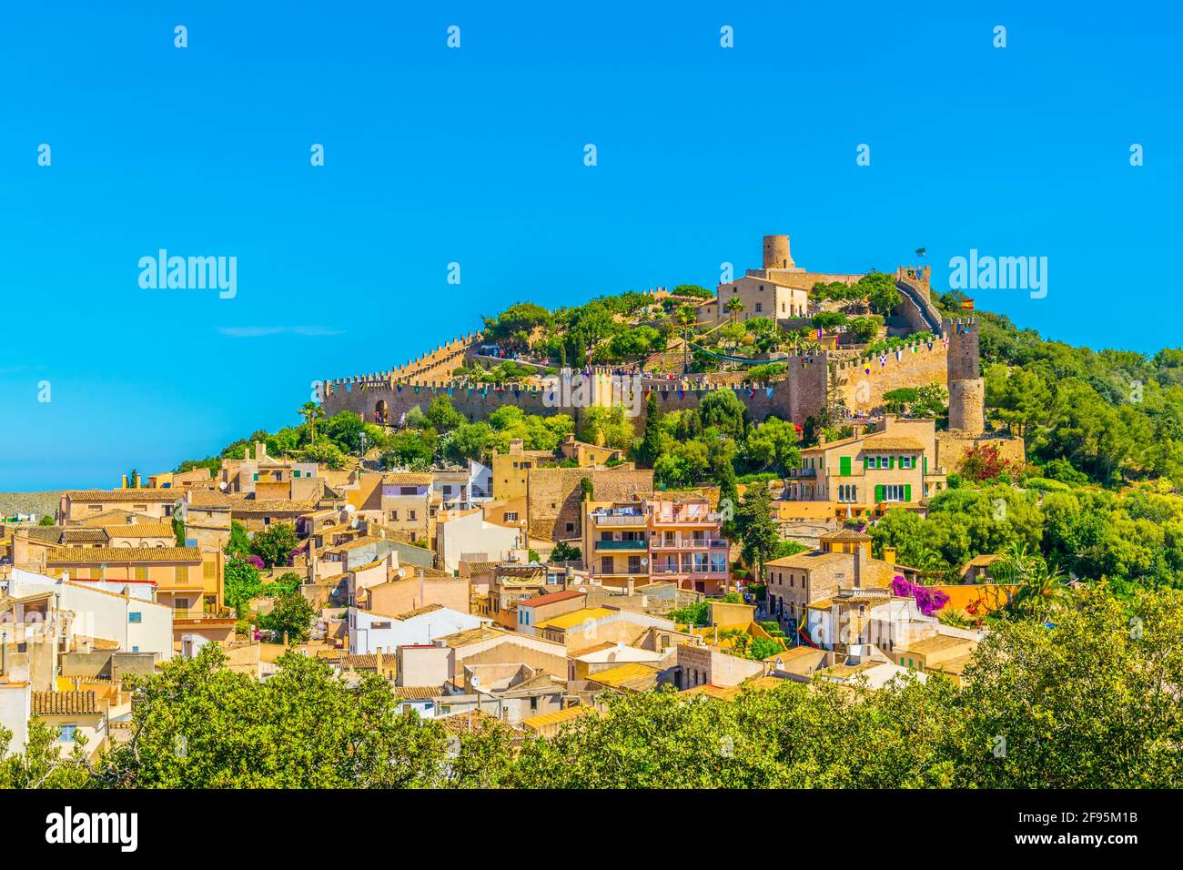 Aerial view of Capdepera castle and Capdepera town, Mallorca, Spain ...