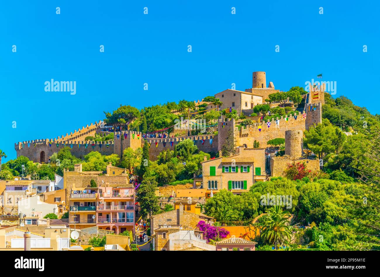 Aerial view of Capdepera castle and Capdepera town, Mallorca, Spain ...