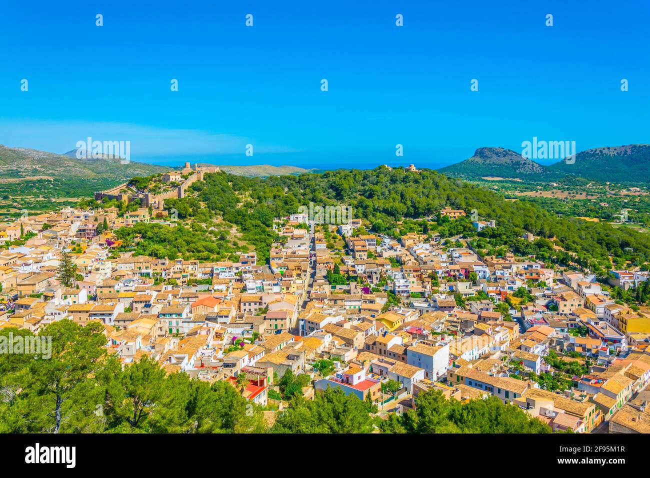 Aerial view of Capdepera castle and Capdepera town, Mallorca, Spain ...