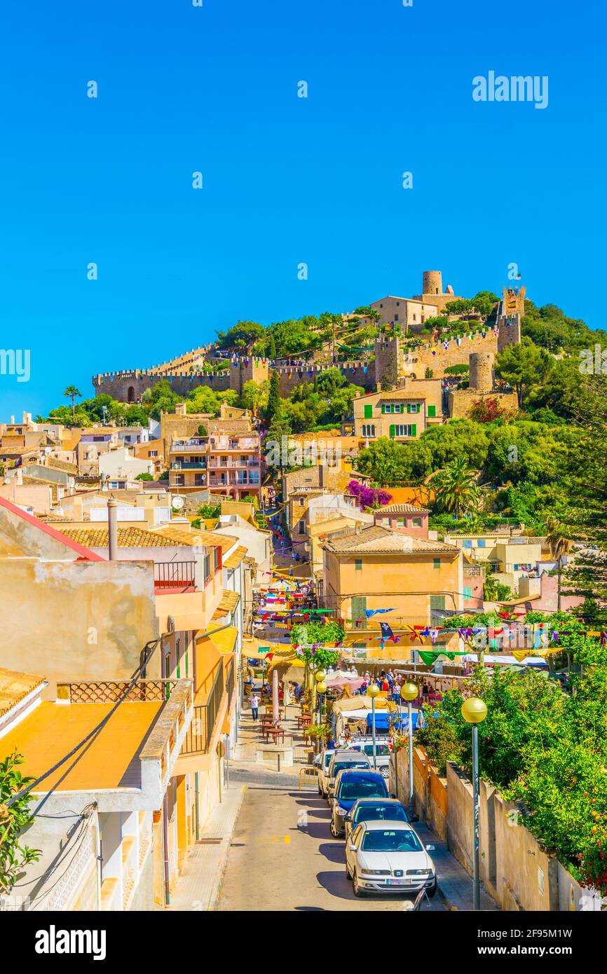Aerial view of Capdepera castle and Capdepera town, Mallorca, Spain ...