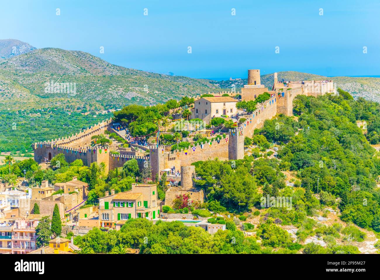 Aerial view of Capdepera castle and Capdepera town, Mallorca, Spain ...