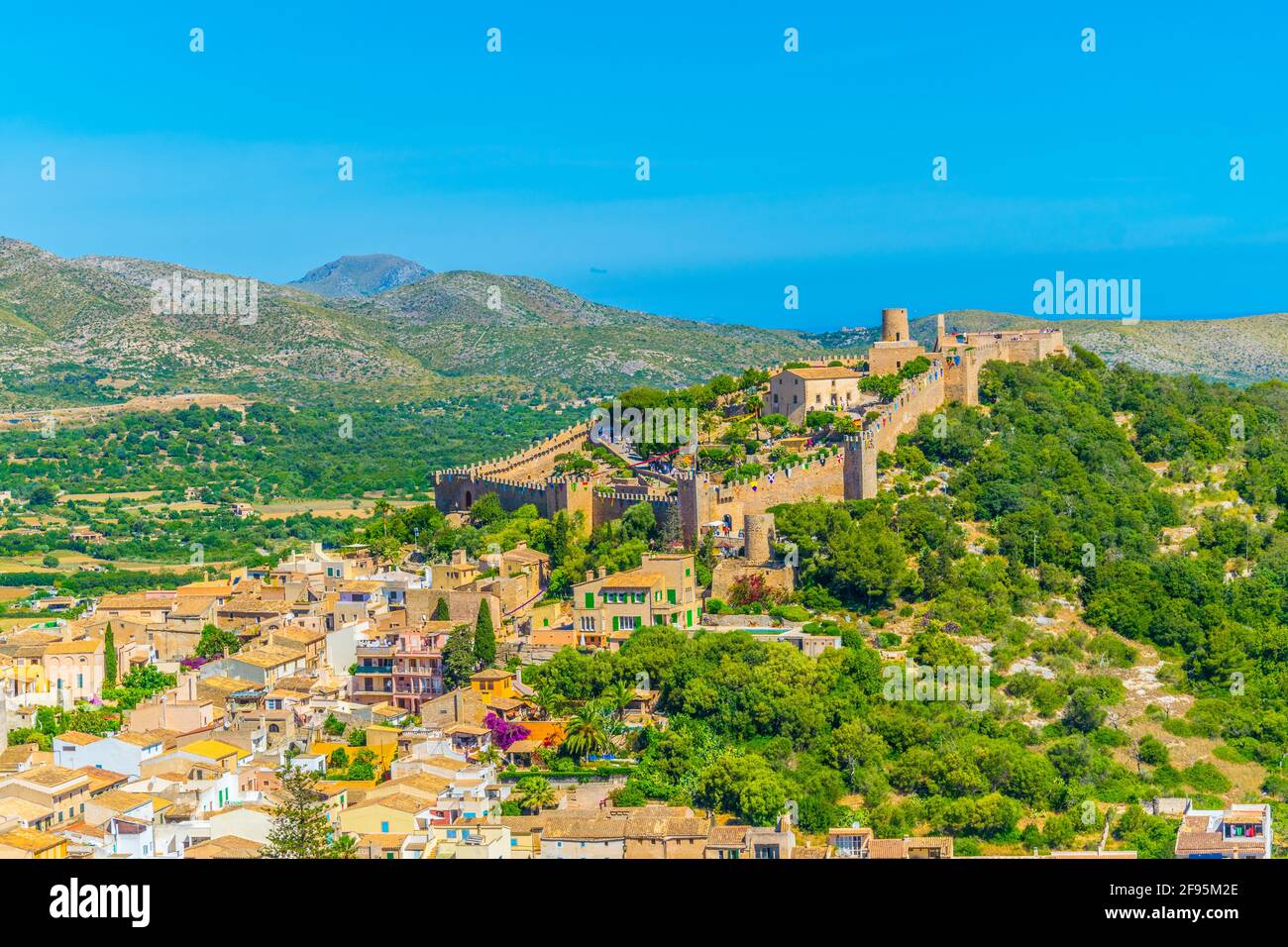Aerial view of Capdepera castle and Capdepera town, Mallorca, Spain ...