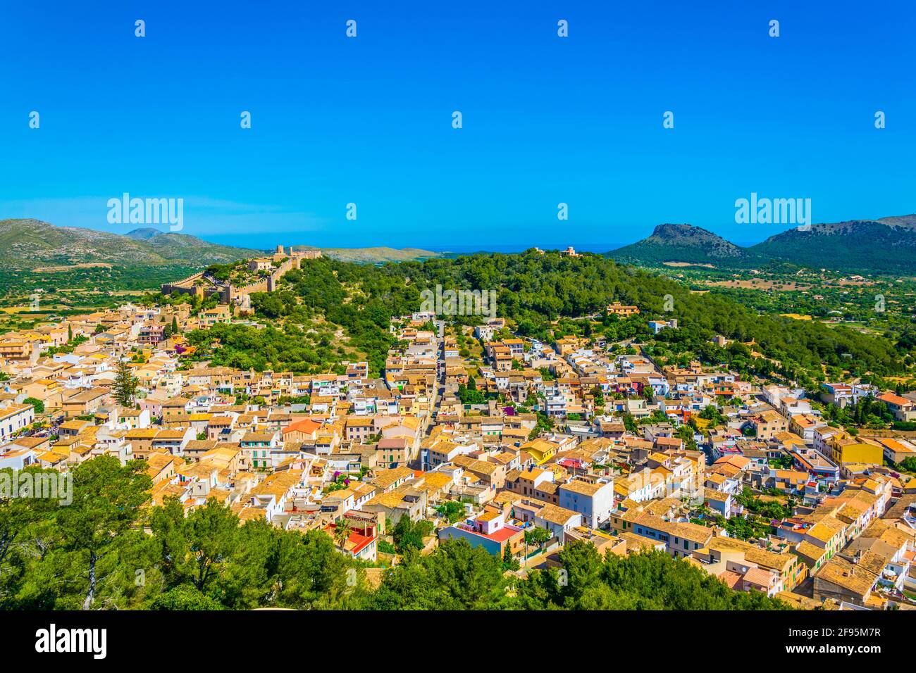Aerial view of Capdepera castle and Capdepera town, Mallorca, Spain ...