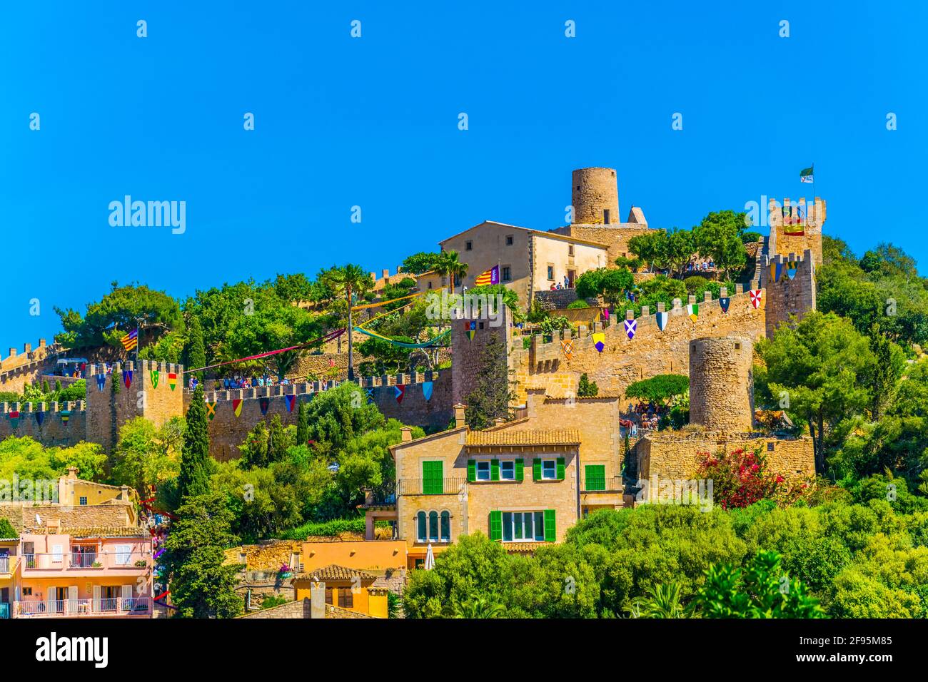 Aerial view of Capdepera castle and Capdepera town, Mallorca, Spain ...
