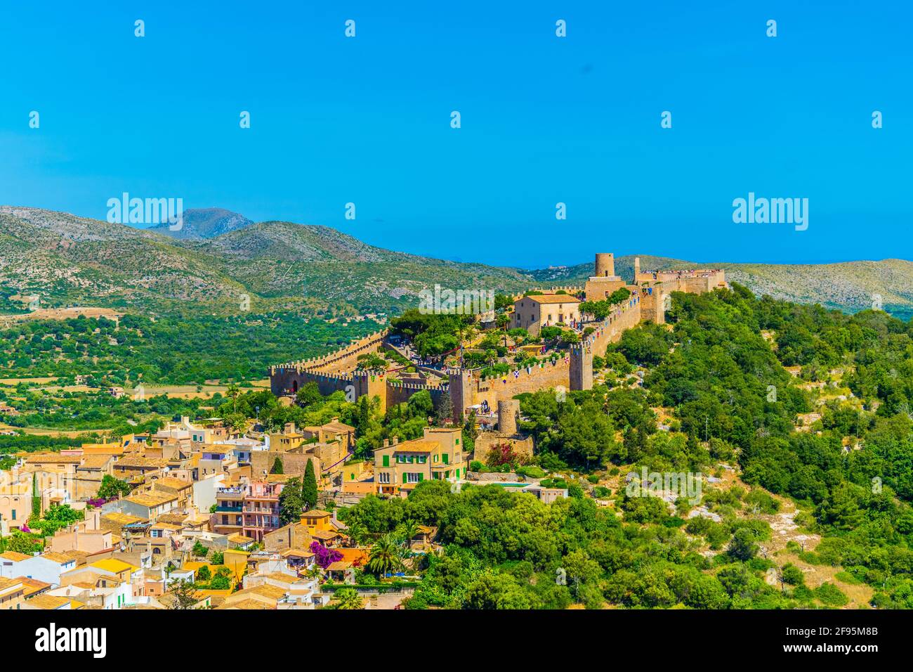 Aerial view of Capdepera castle and Capdepera town, Mallorca, Spain ...