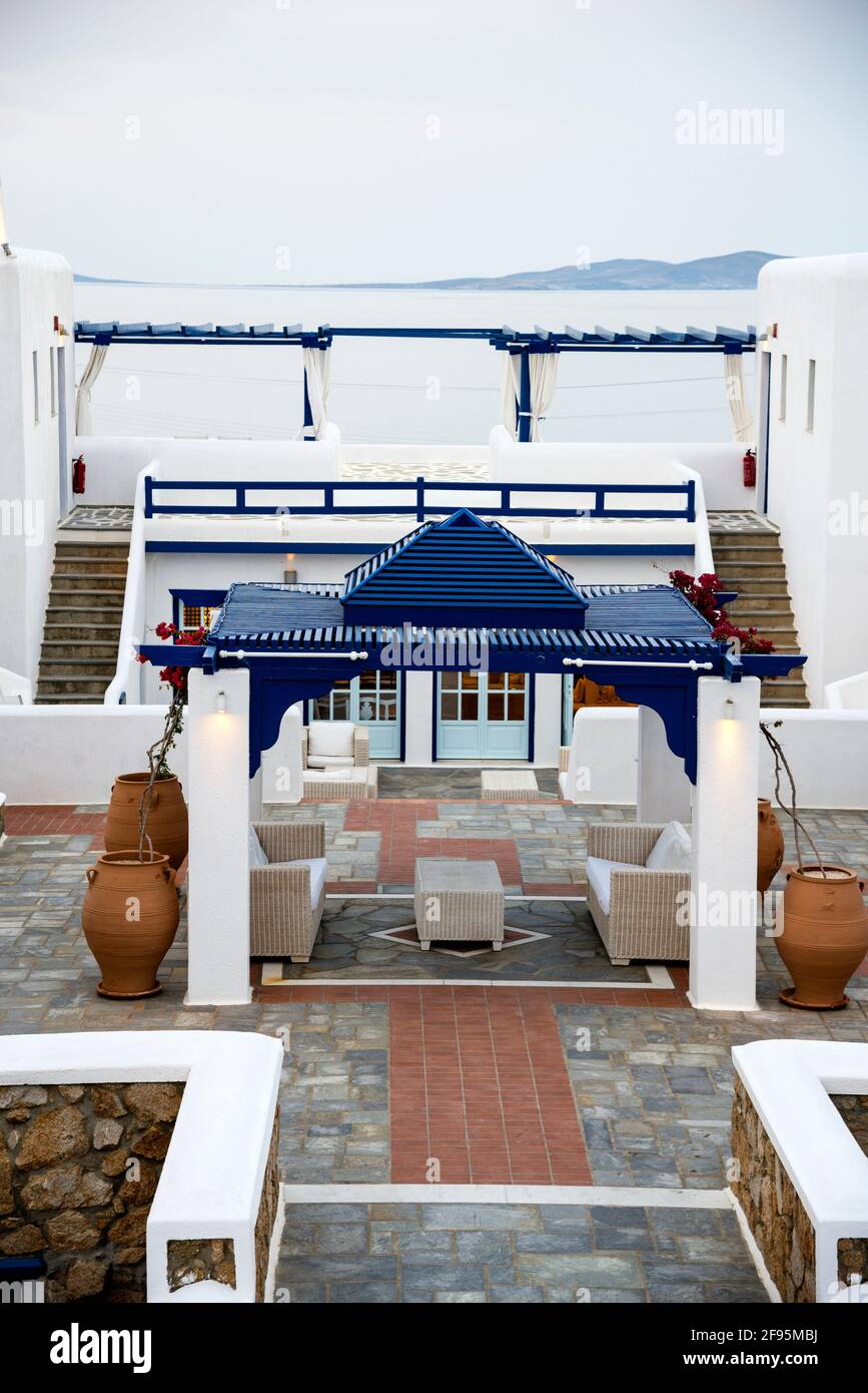 Double stairway to the veranda in Mykonos, Greece Stock Photo - Alamy
