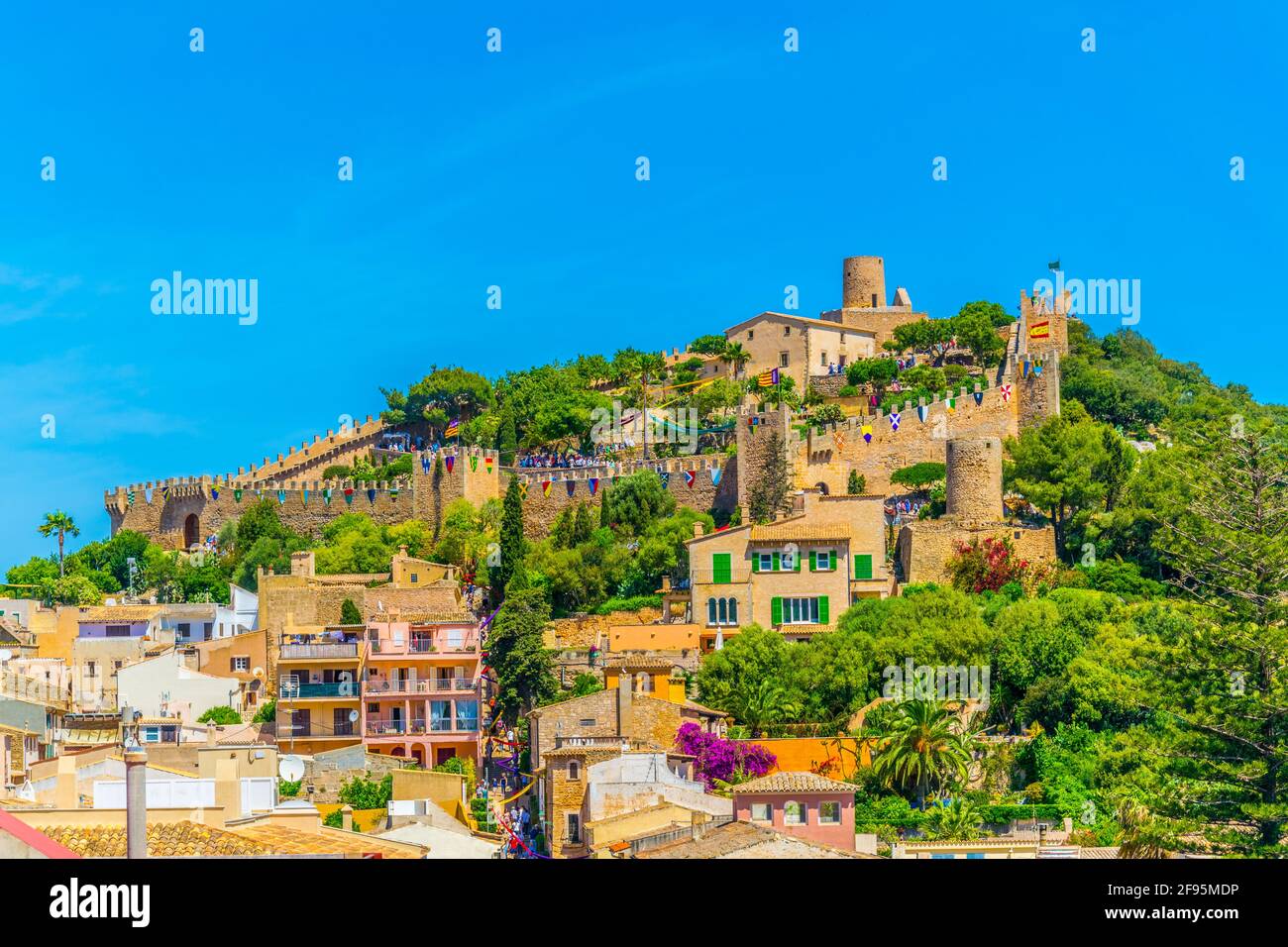 Aerial view of Capdepera castle and Capdepera town, Mallorca, Spain ...