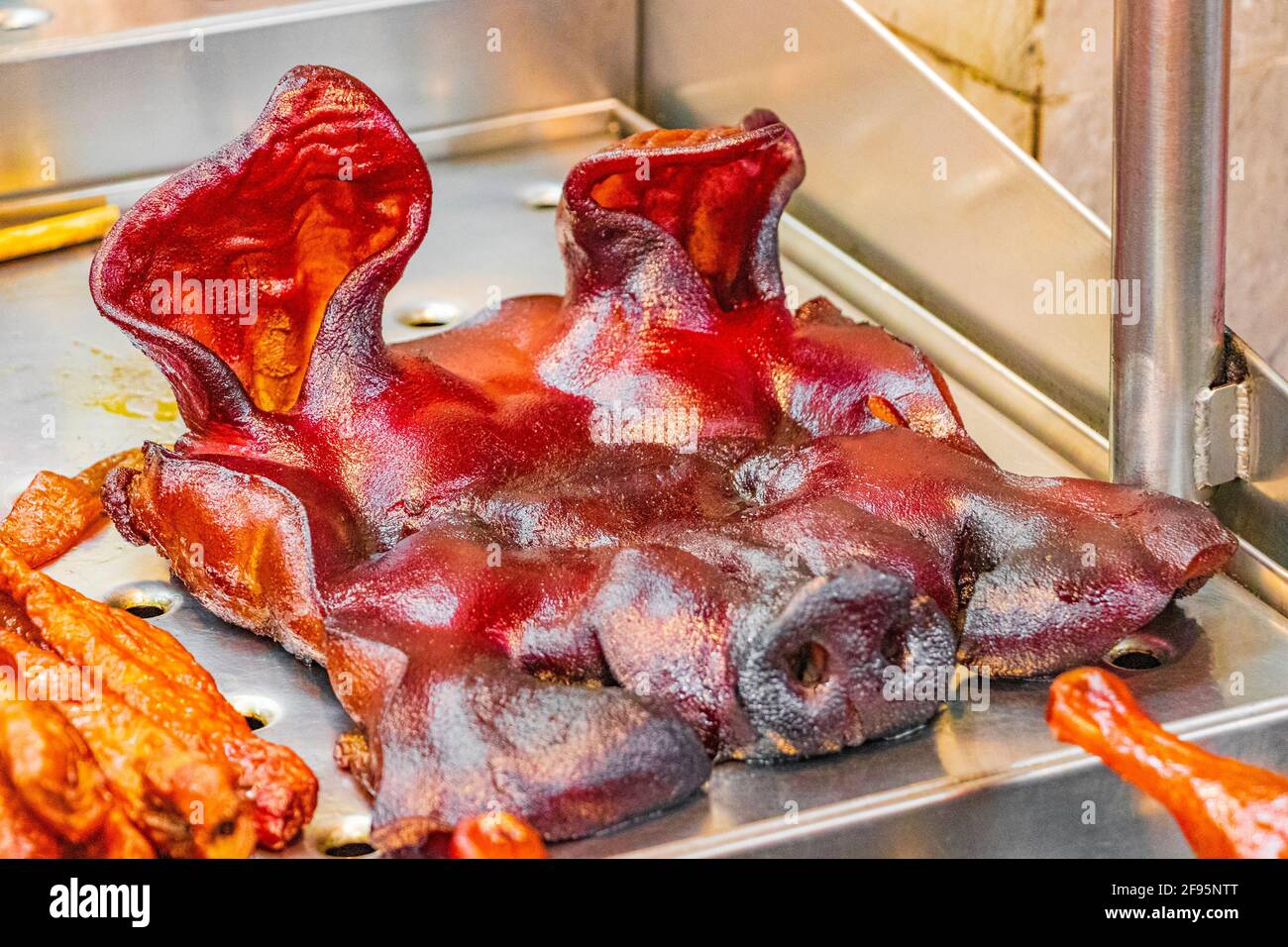 Horror pork pig face Thai food and Chinese cuisine in street food old ...