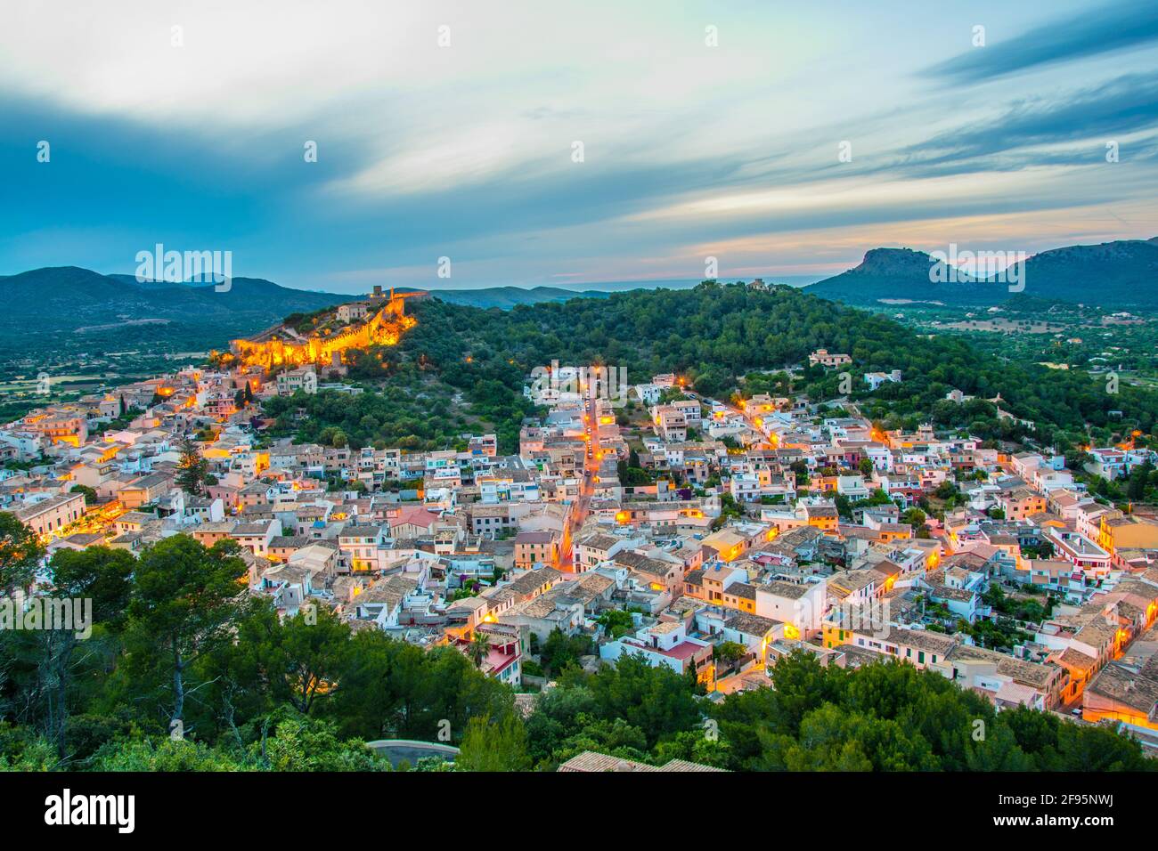 Night aerial view of Capdepera castle and Capdepera town, Mallorca ...