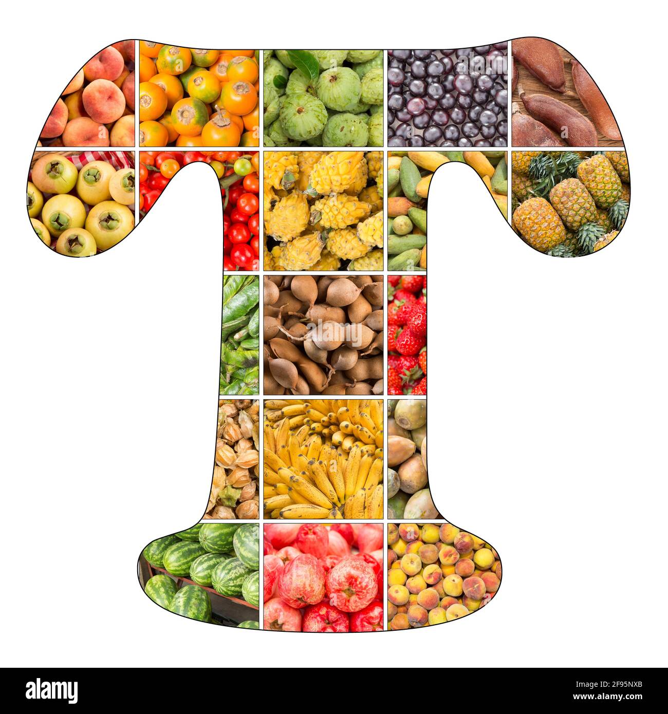 Letter T of the alphabet with fruit background Stock Photo - Alamy