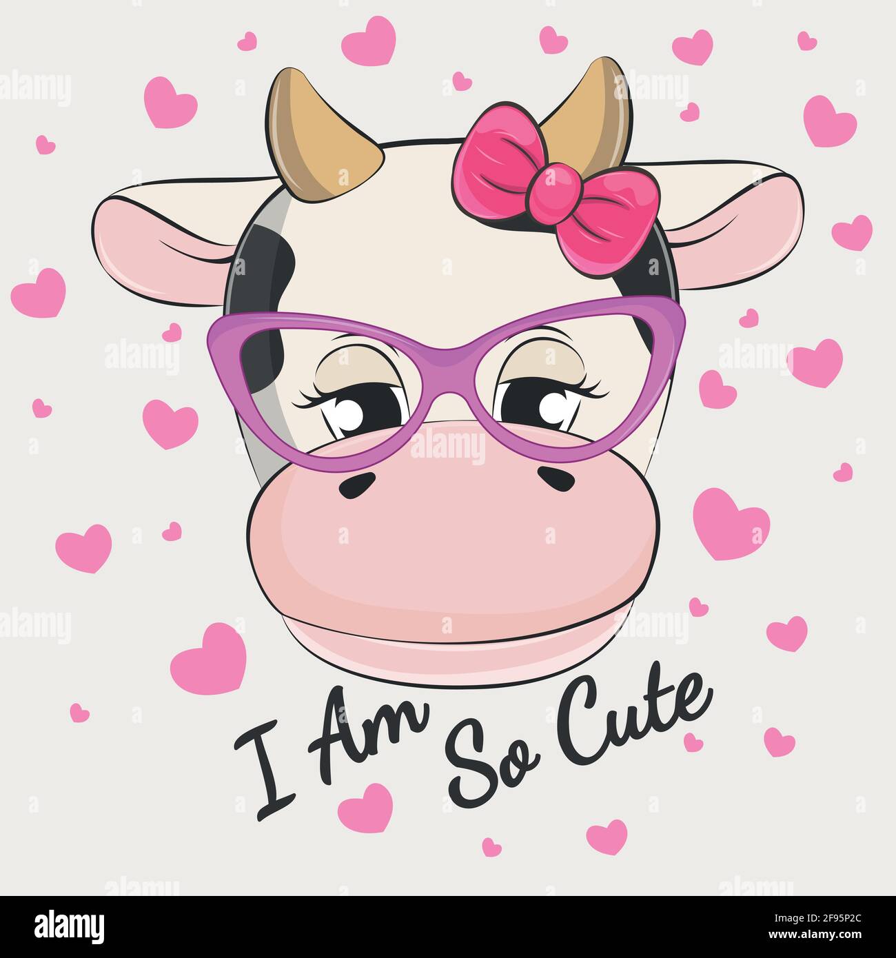 Cute romantic smile cartoon cow. Vector illustration Stock Vector Image ...