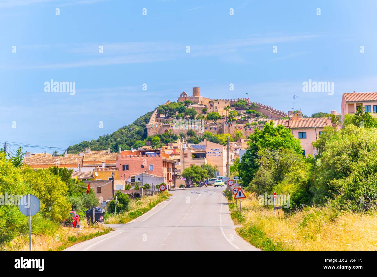 Aerial view of Capdepera castle and Capdepera town, Mallorca, Spain ...