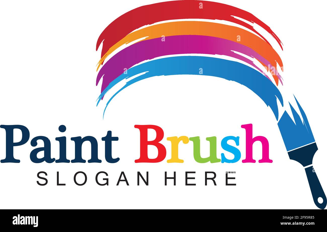 Abstract vector painting brush and colorful paint splash icon, emblem ...