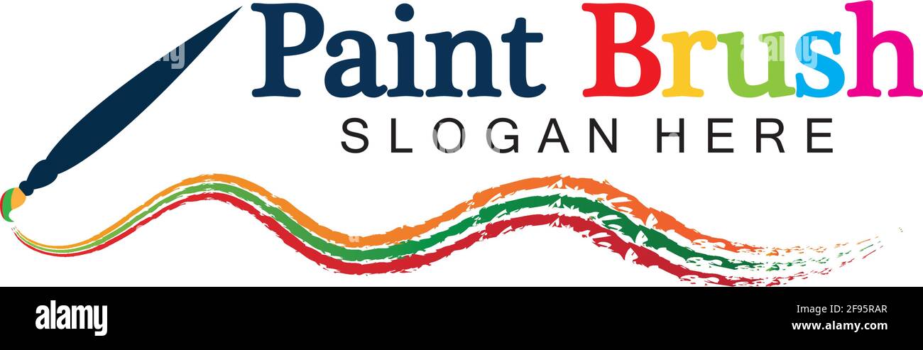 Abstract vector painting brush and colorful paint splash icon, emblem ...