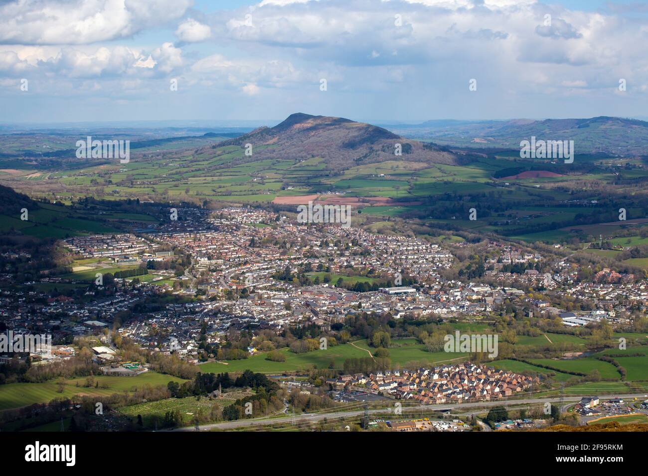 The lush green countryside below the Skirrid mountain in Abergavenny in ...