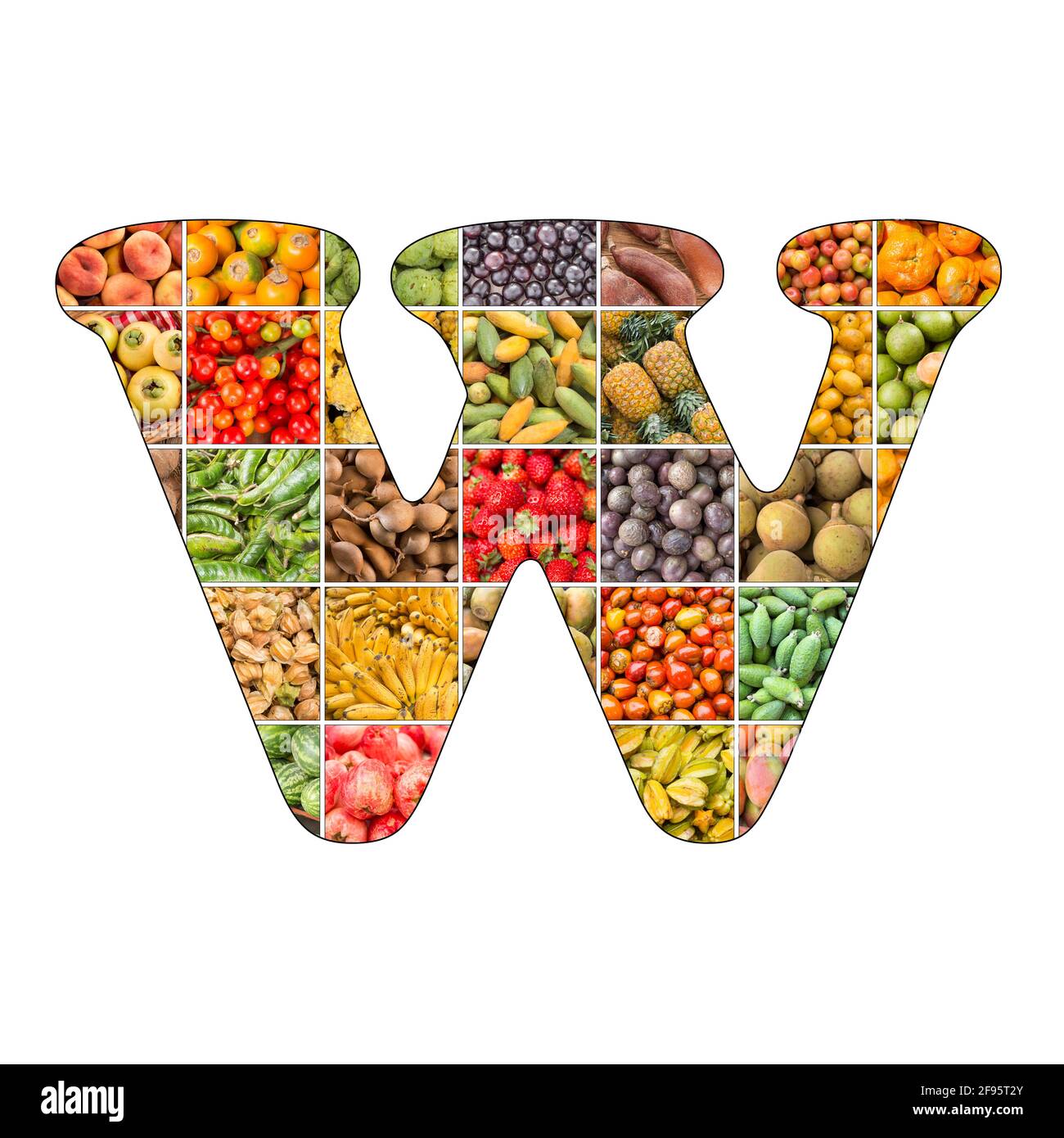 Letter W of the alphabet with fruit background Stock Photo - Alamy