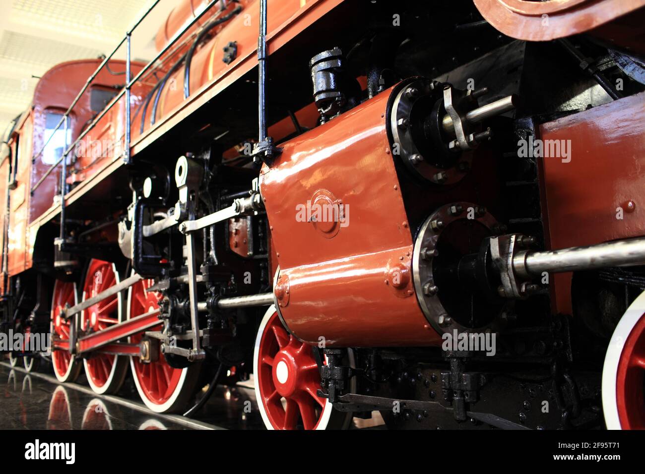 Detail of old red train in a museum Stock Photo - Alamy