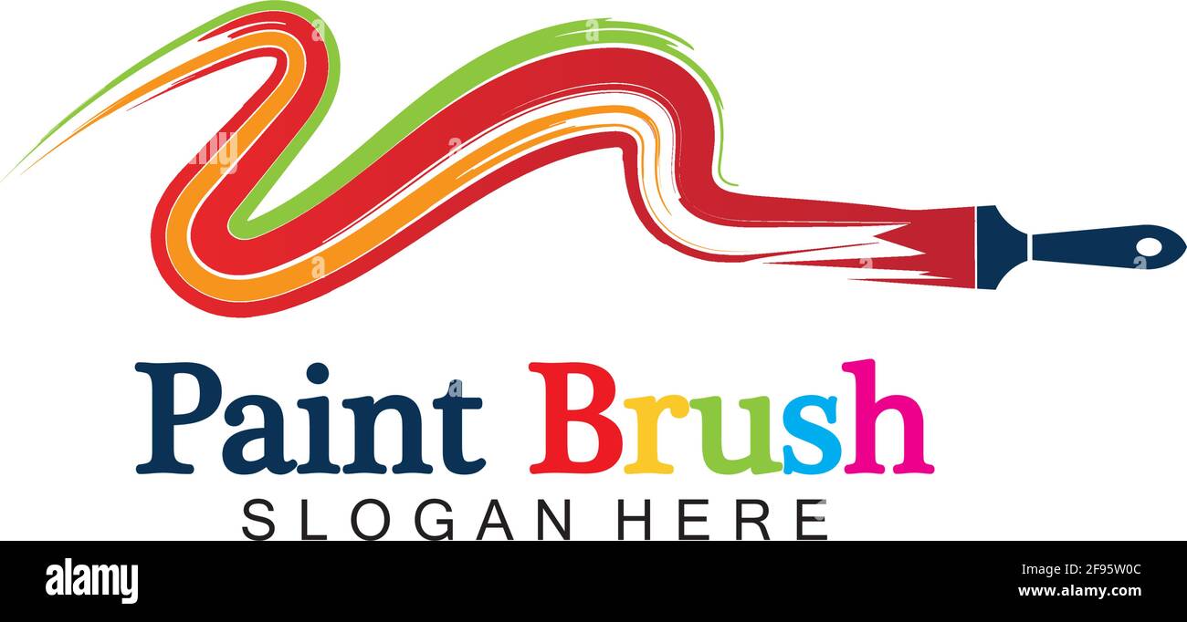 Abstract vector painting brush and colorful paint splash icon, emblem ...
