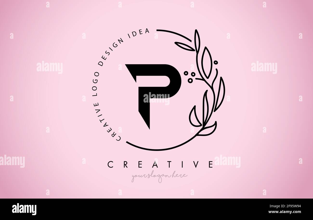 P Letter Floral Logo Design with Creative Elegant Leaf Monogram Branch ...