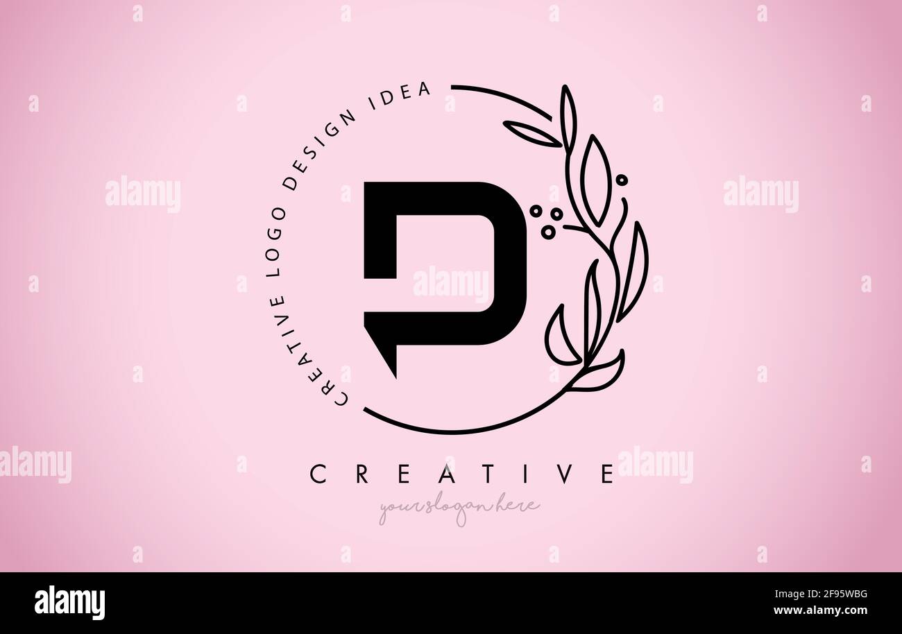 D Letter Floral Logo Design with Creative Elegant Leaf Monogram Branch ...