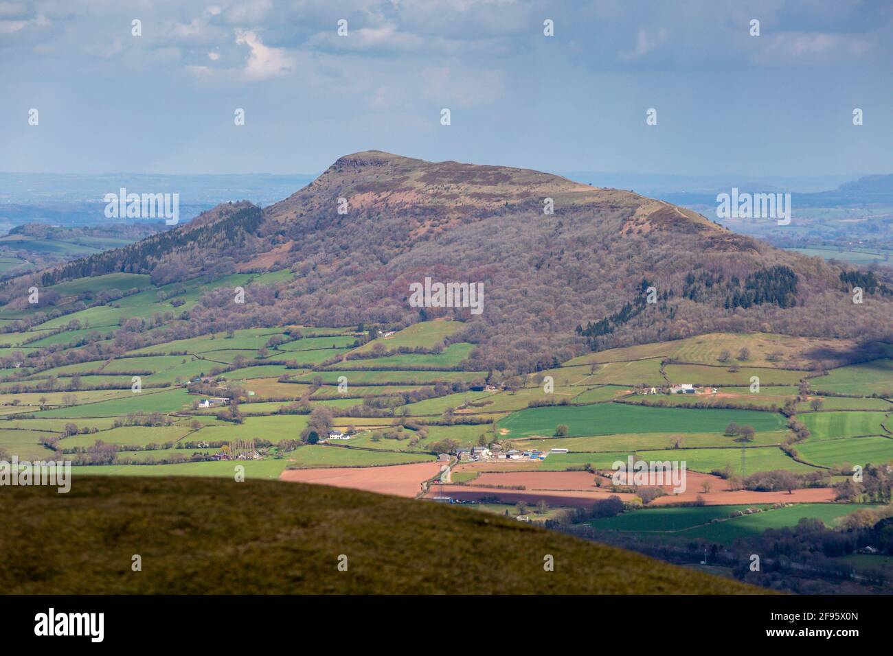 The lush green countryside below the Skirrid mountain in Abergavenny in ...