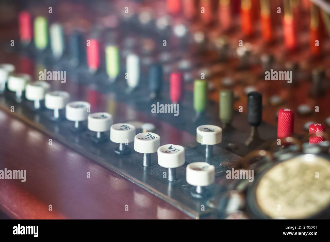 Old fashioned manual telephone exchange switchboard displayed at ...