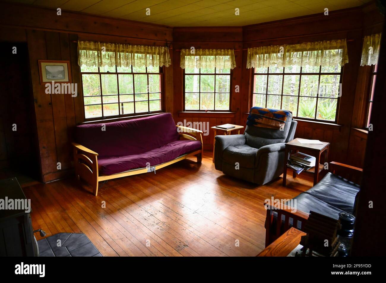 Rustic Cabin Interior In National Forest Stock Photo - Alamy