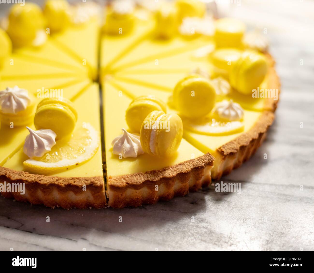 Close Up of Lemon Tart Slice Stock Photo - Alamy