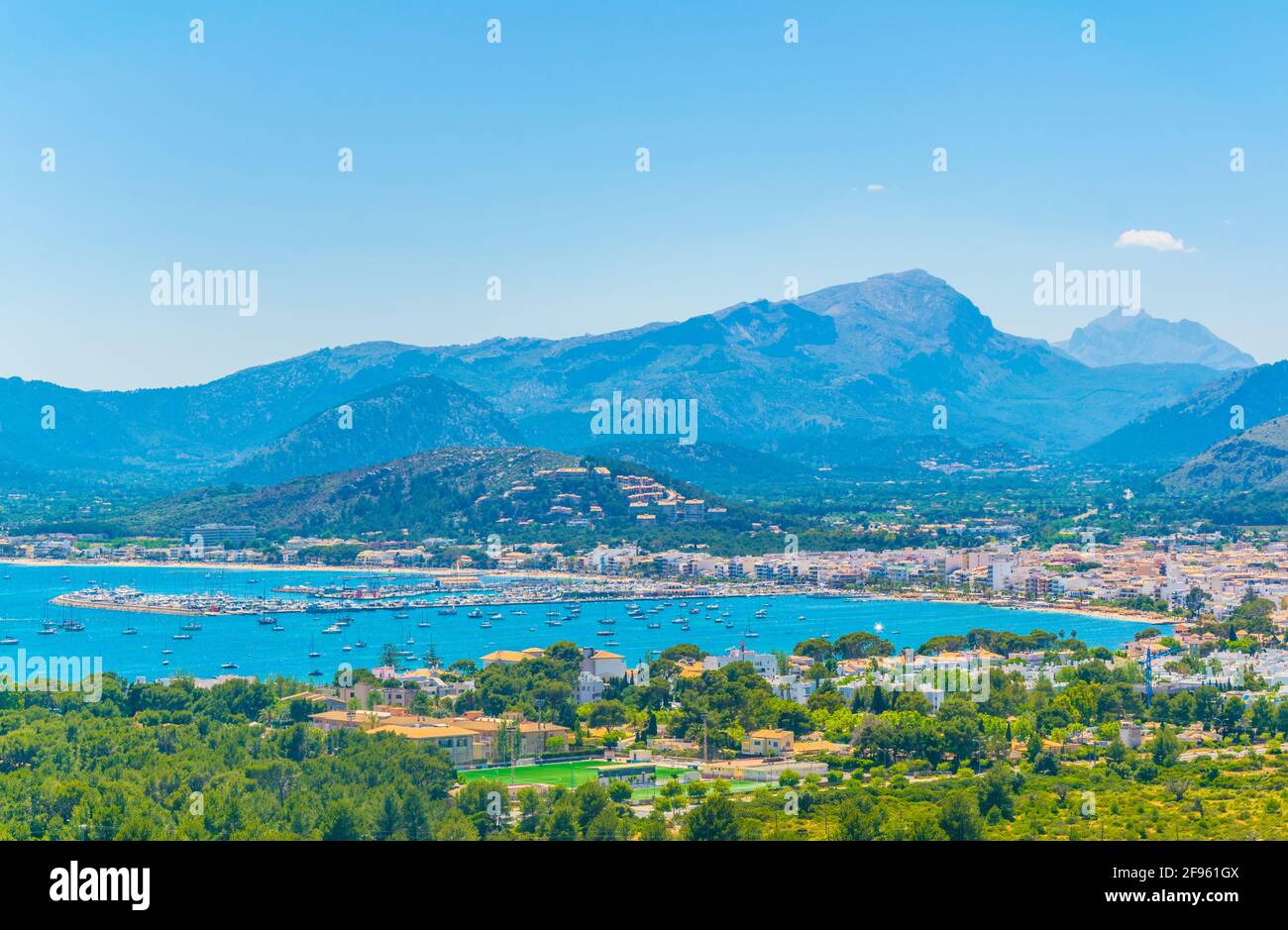 Aerial view of Port de Pollenca and Pollenca bay, Mallorca, Spain Stock ...