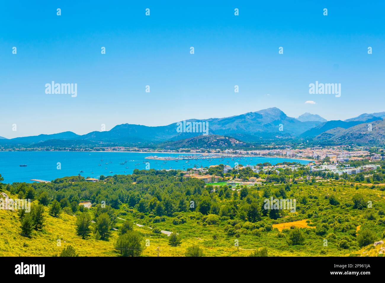 Aerial view of Port de Pollenca and Pollenca bay, Mallorca, Spain Stock ...