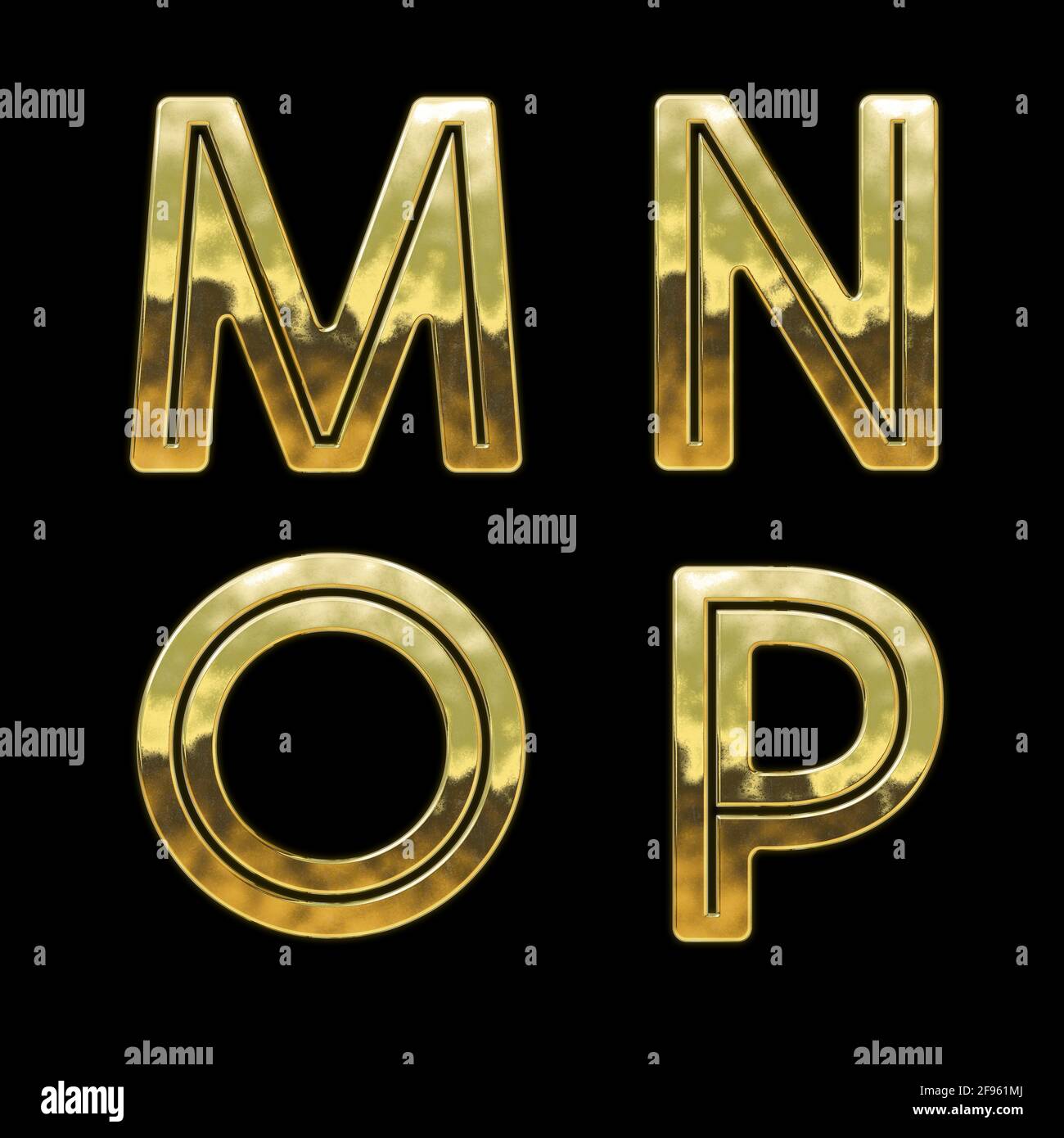 3D rendering of Modern style golden font alphabet - letters M-P Stock ...