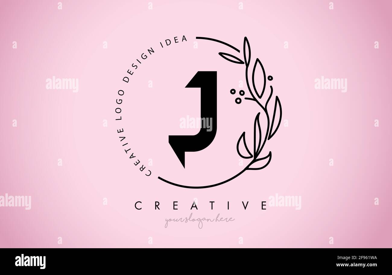 J Letter Floral Logo Design with Creative Elegant Leaf Monogram Branch ...