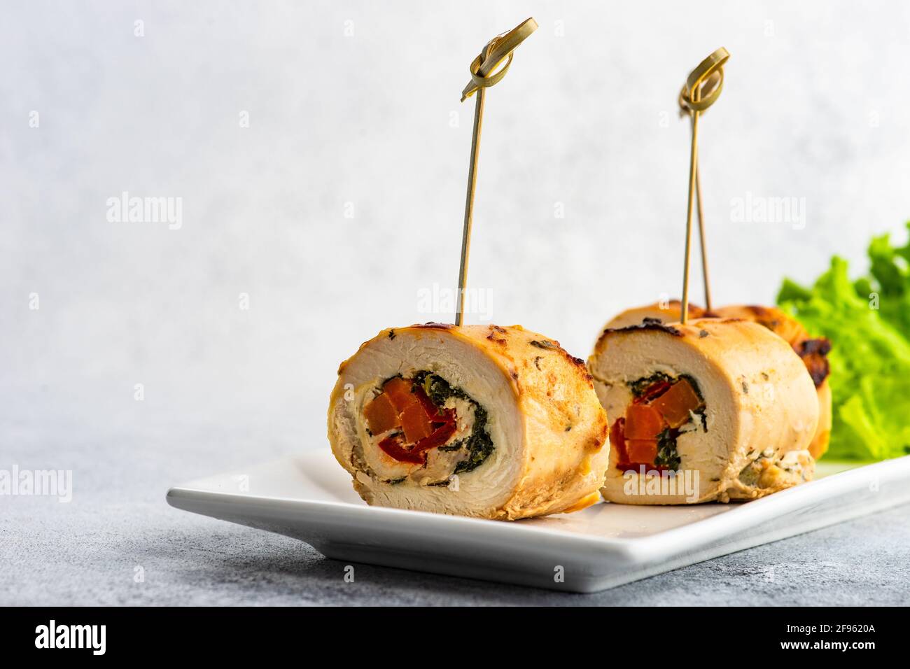 Finger food for lunch with chicken roll with vegetable Stock Photo - Alamy