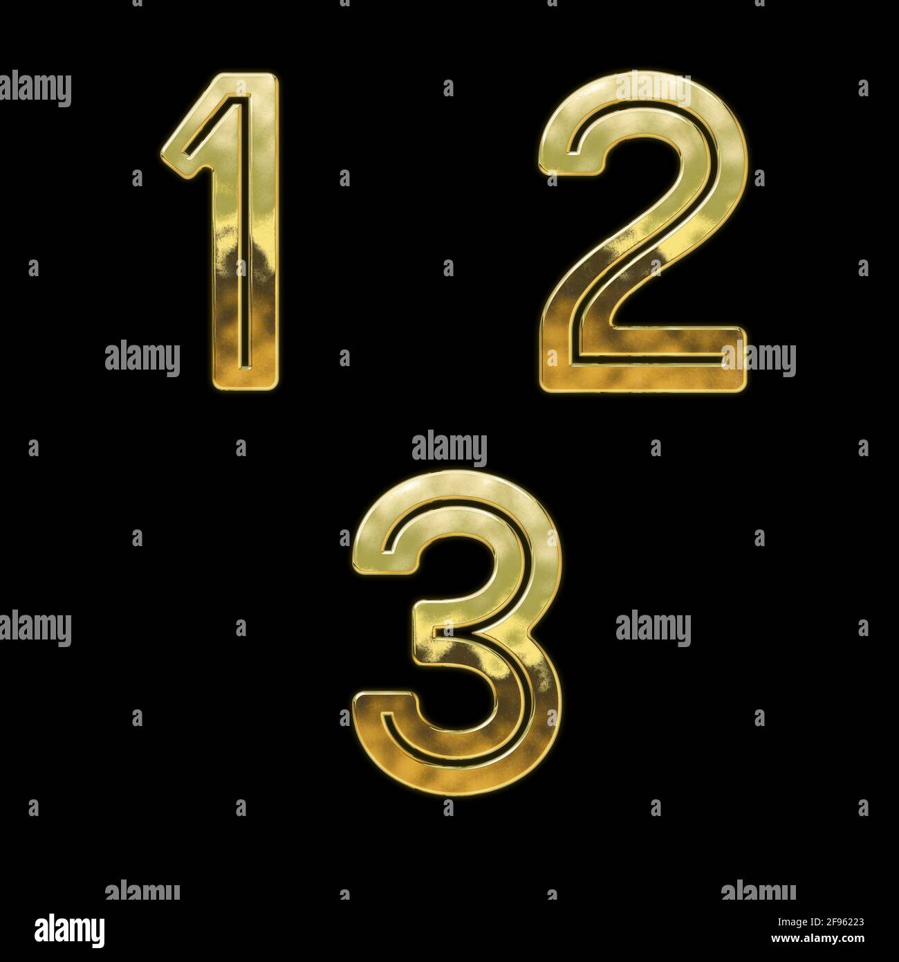 3D rendering of Modern style golden font alphabet - digits 1-3 Stock ...