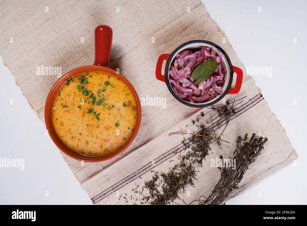 Top View Of A Healthy Hot Soup With Sliced Red Onion Stock Photo Alamy