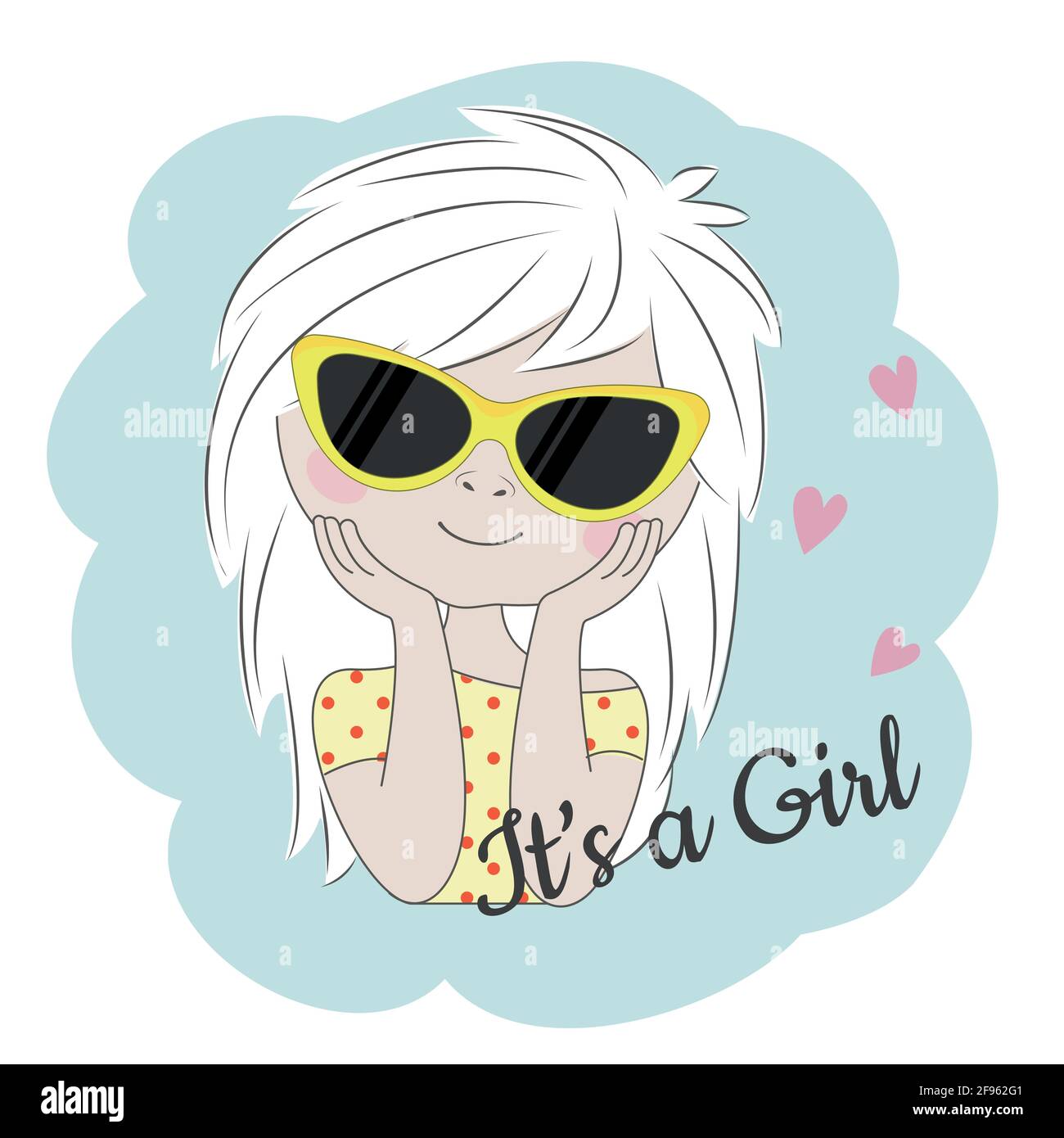 Cute little face Girl. Romantic pretty character flat style Stock ...