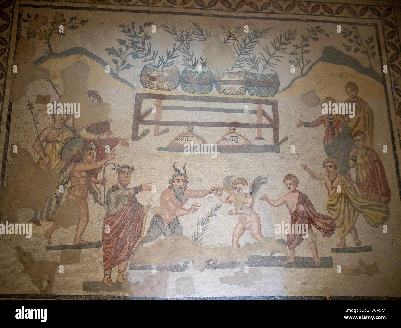 Mosaic with Eros and Pan fighting, Vestibule of Eros and Pan, Villa ...