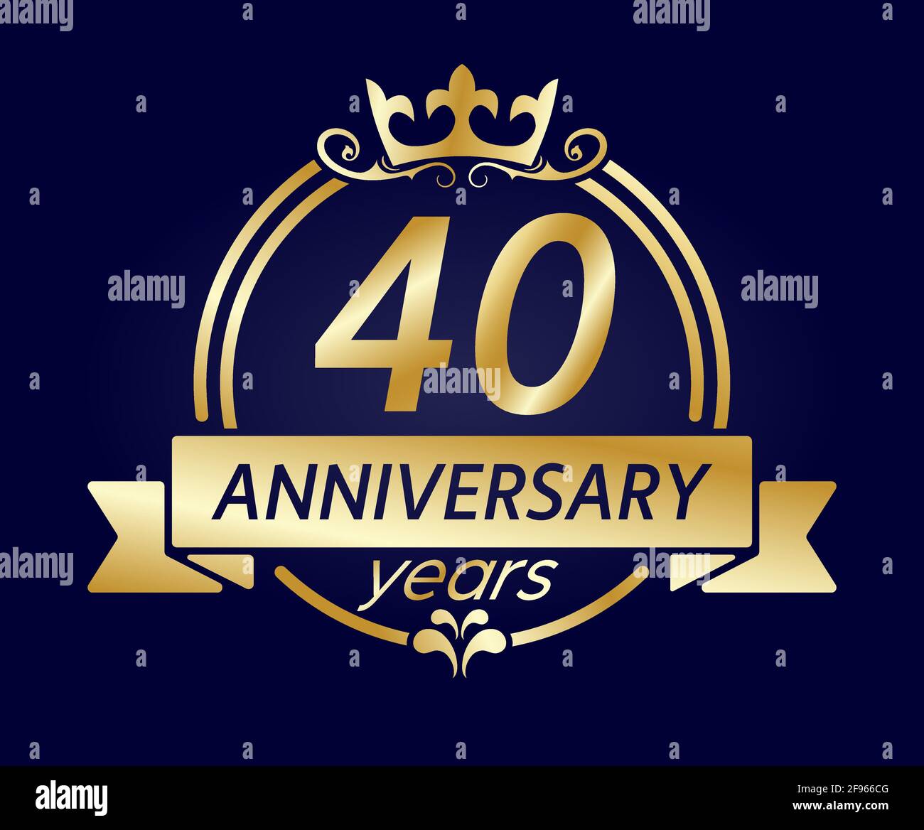 40 year anniversary. Gold round frame with crown and ribbon. Vector ...