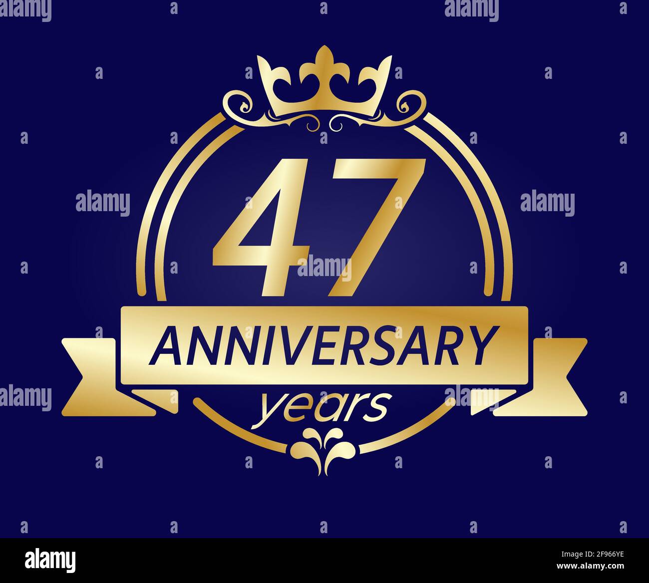 47 year anniversary. Gold round frame with crown and ribbon. Vector ...