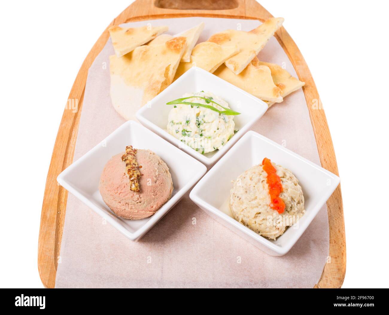 Antipasto platter with italian focaccia and delicious various pates ...