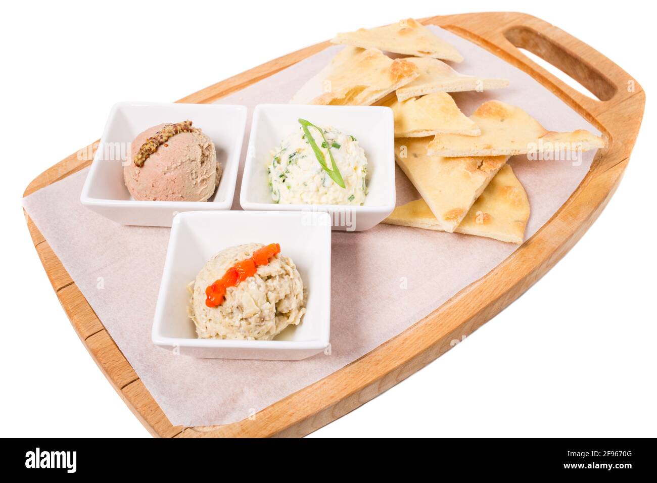 Antipasto platter with italian focaccia and delicious various pates ...